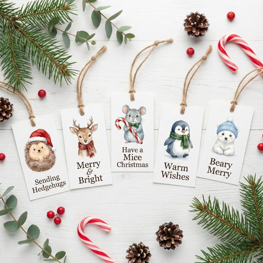 Whimsical Christmas Gift Tags Printable | Watercolor Winter Animals ...