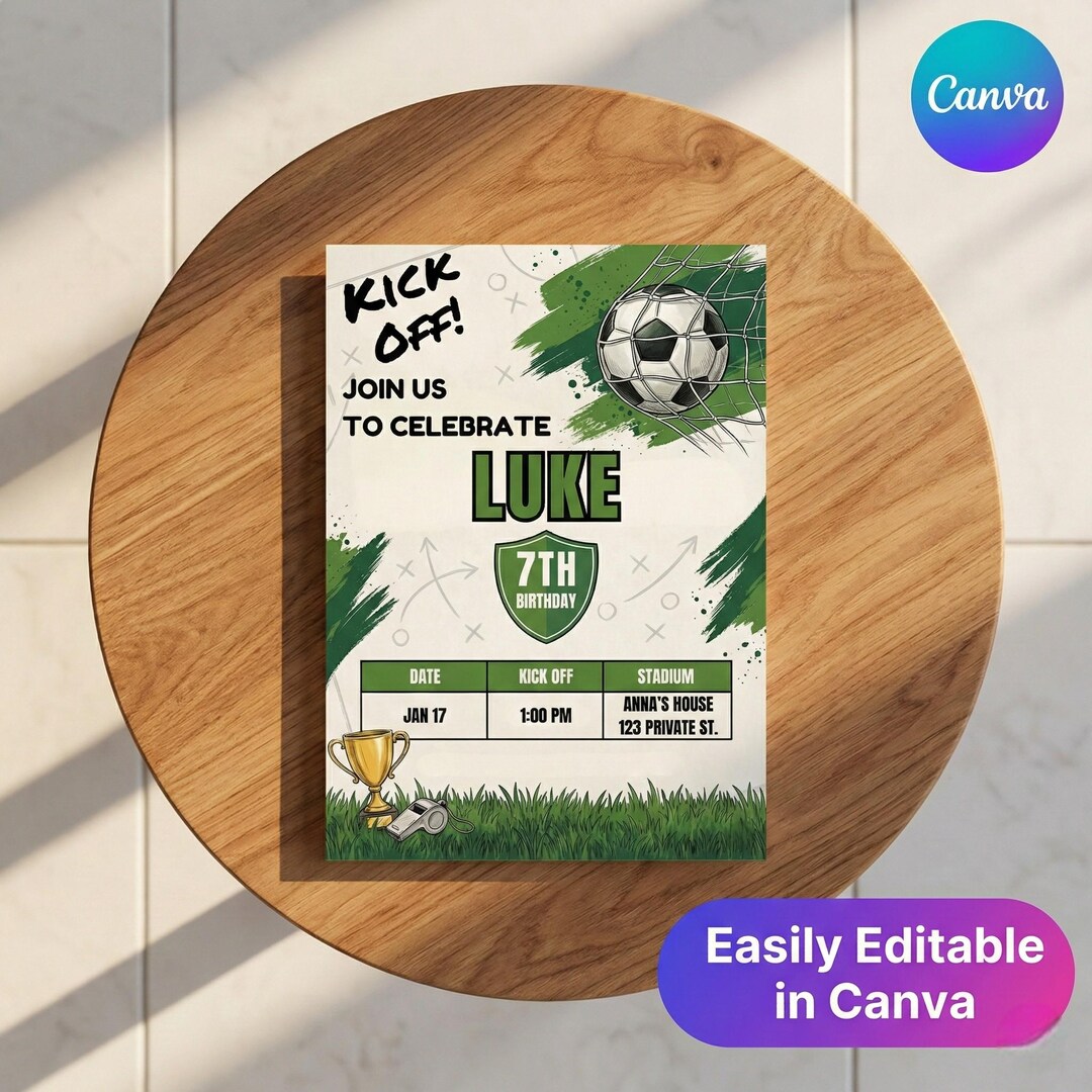 Soccer Birthday Invitation Boy, Kick off Party Invite, Football Sports ...