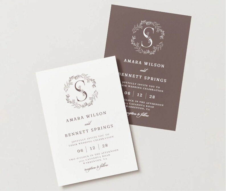 Floral Circle Monogram Invite Set | Editable Wedding Invitation ...