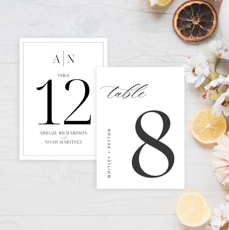 Printable Table Numbers | Editable Canva Template | Classic Black and ...