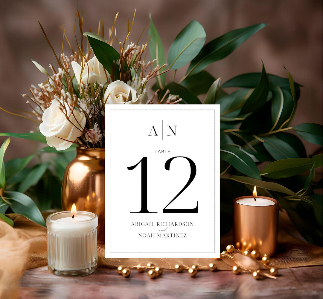 Printable Table Numbers | Editable Canva Template | Classic Black and ...