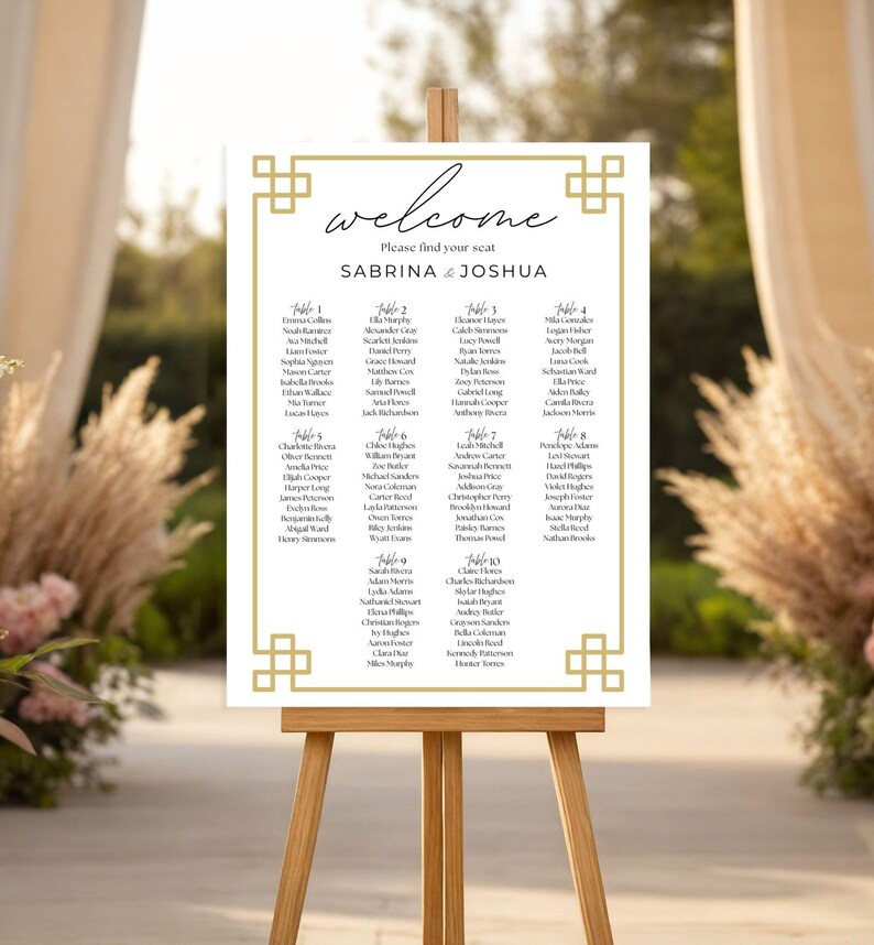 Editable Wedding Seating Chart | Gold and Black Signs | Table List ...