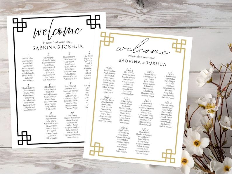 Editable Wedding Seating Chart | Gold and Black Signs | Table List ...