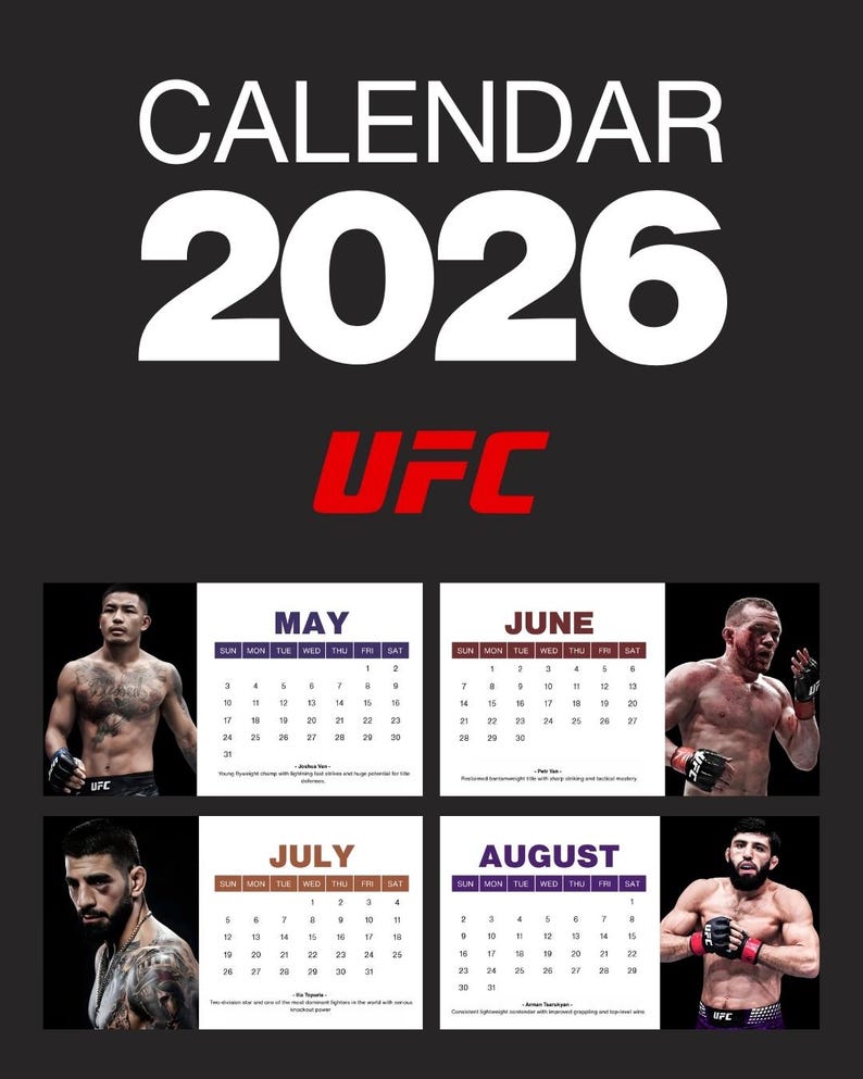 UFC Calendar 2026 | MMA Fighter Motivation (digital Download) - Etsy