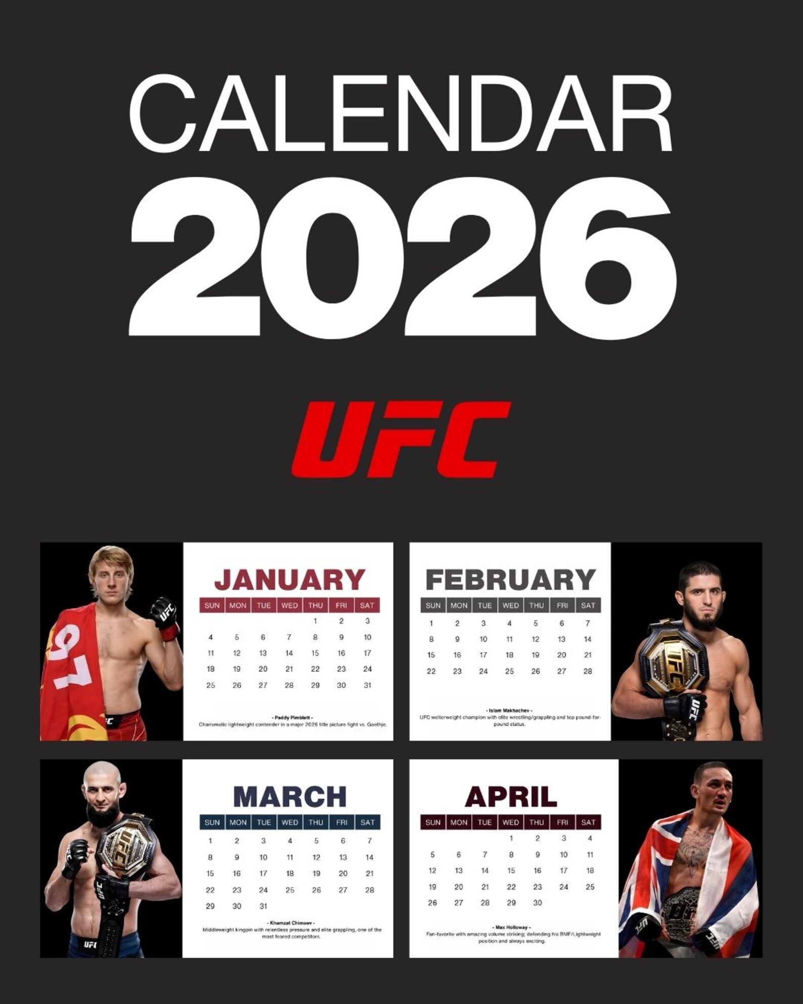 UFC Calendar 2026 | MMA Fighter Motivation (digital Download) - Etsy