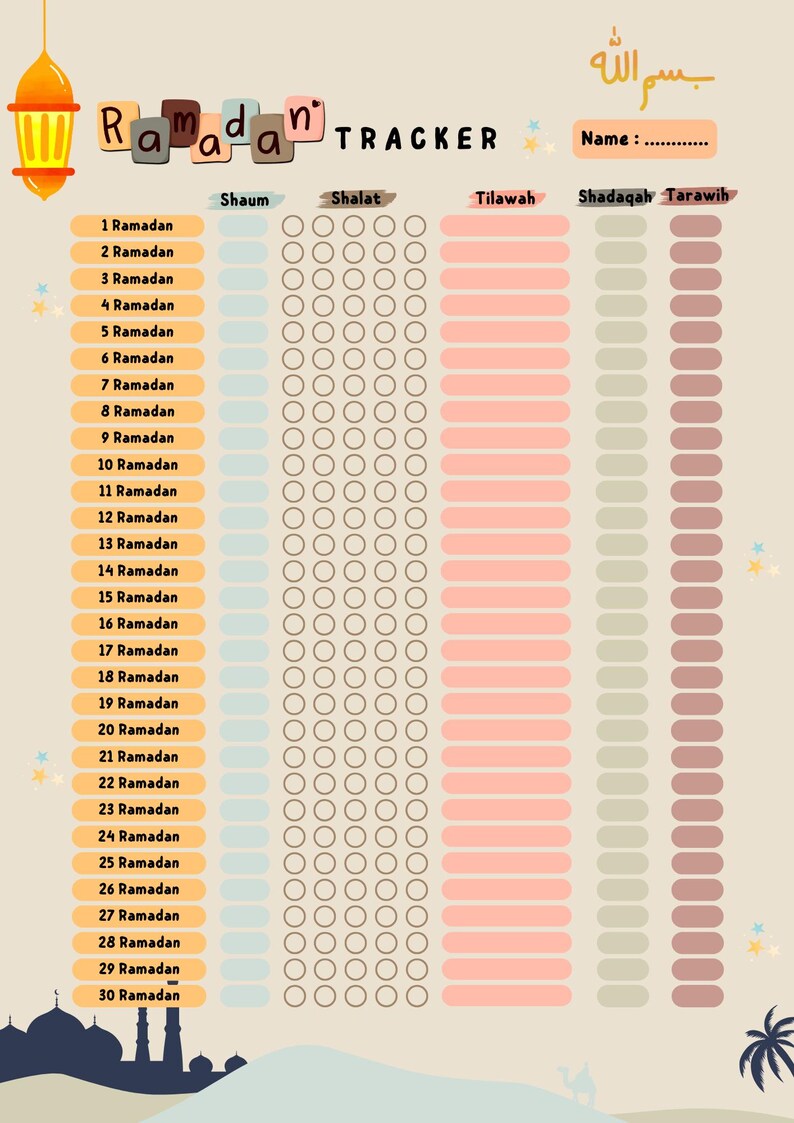 Ramadan Planner Printable | Daily Reflection | Everyday Checklist | 30 ...