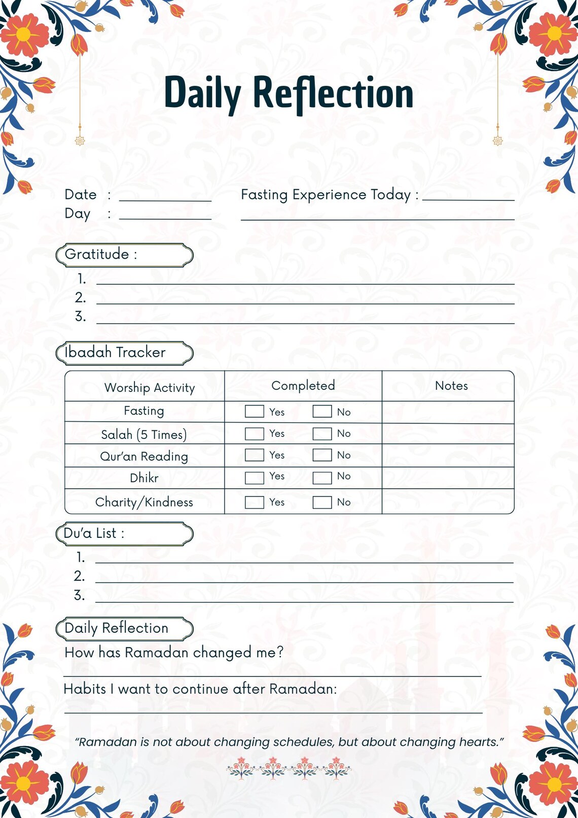 Ramadan Planner Printable | Daily Reflection | Everyday Checklist | 30 ...