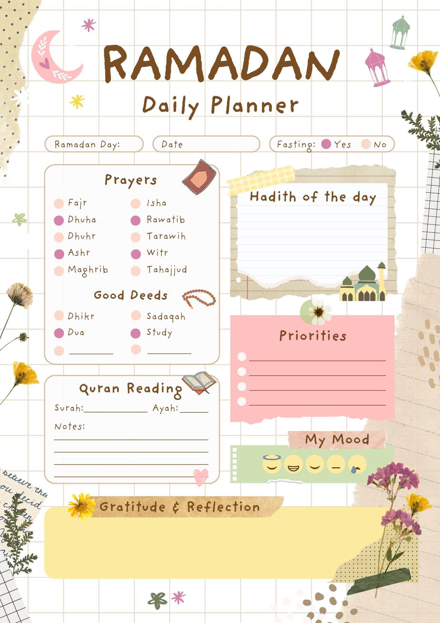 Ramadan Planner Printable | Daily Reflection | Everyday Checklist | 30 ...