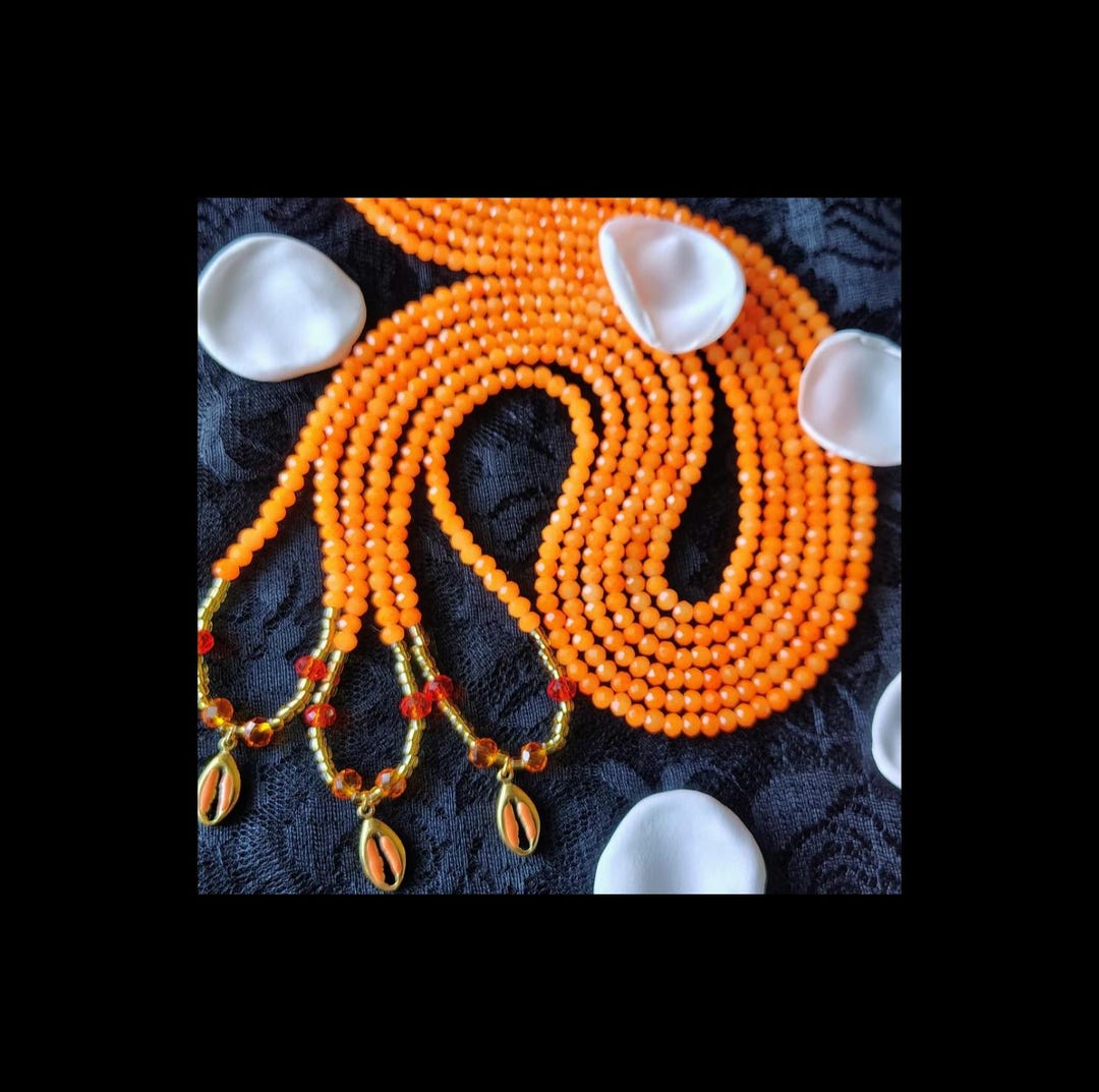 SACRED EMBER Waist Bead , Cowrie Shell Waist Beads , Orange Waist Beads ...