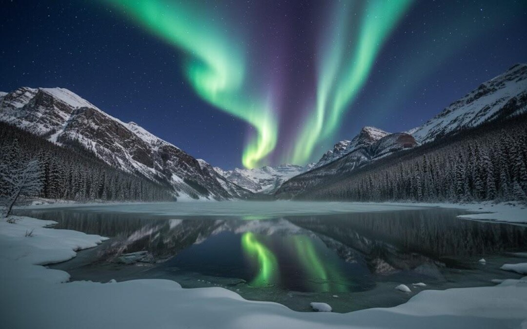 Aurora Borealis Lake Landscape Print, Northern Lights Wall Art (PDF ...
