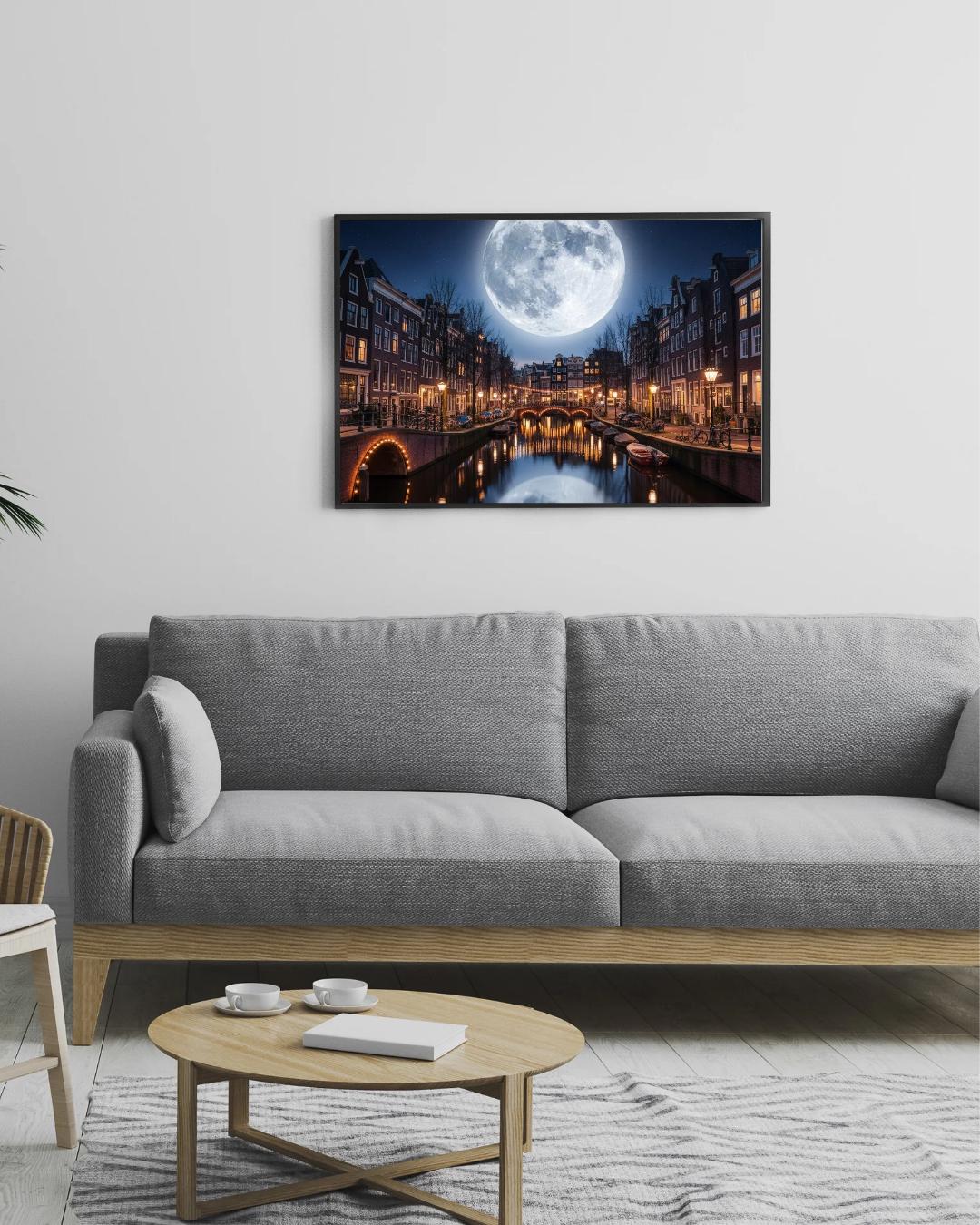 Amsterdam Nightscape Art | Full Moon Canal Reflection (digital Download ...