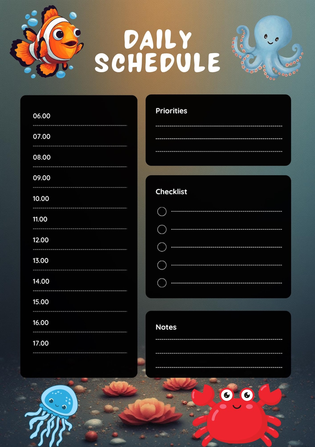 Ocean Theme Daily Schedule | Kids Planner (PDF) - Etsy Australia