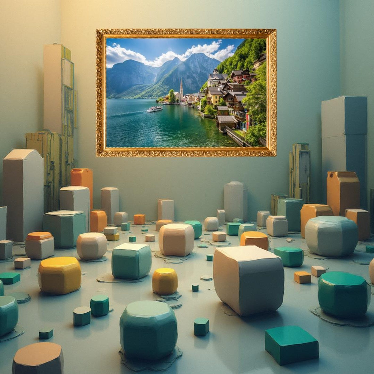 Hallstatt Austria Wall Art Printable, Alpine Lake Village Landscape ...