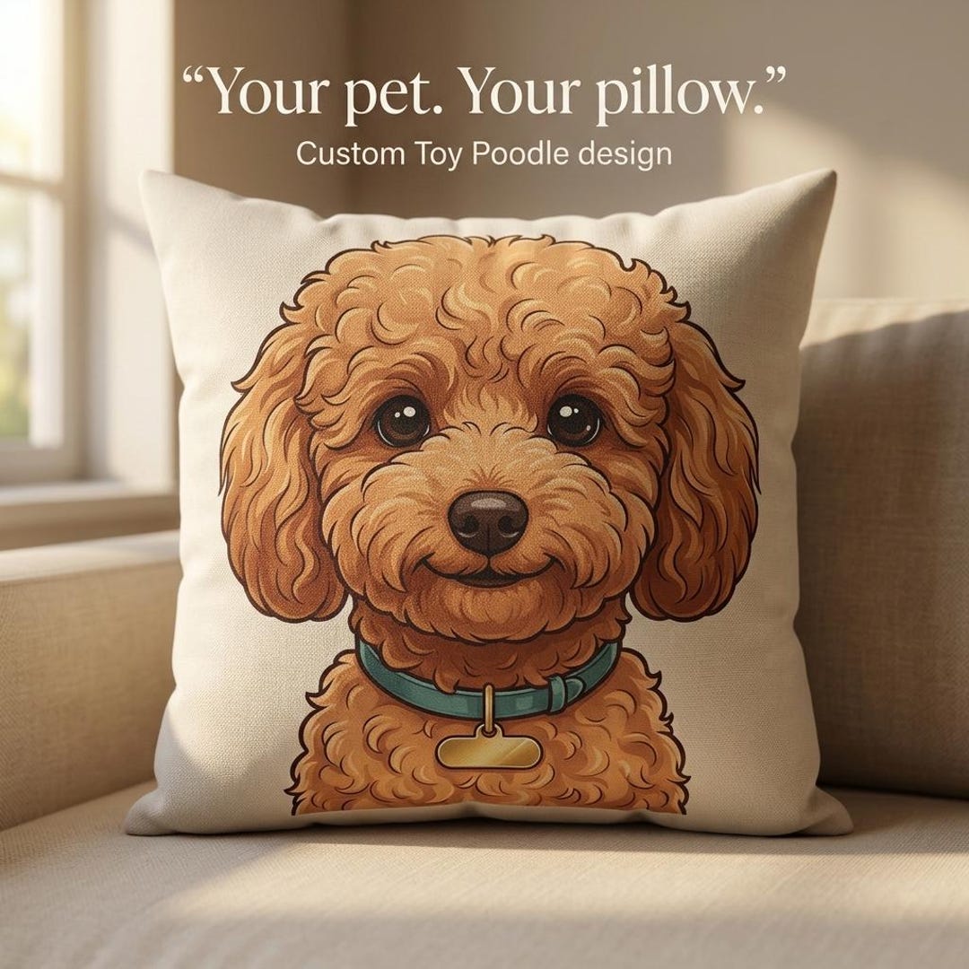 Custom Toy Poodle Pillow, Personalized Pet Portrait Cushion, Dog Mom ...