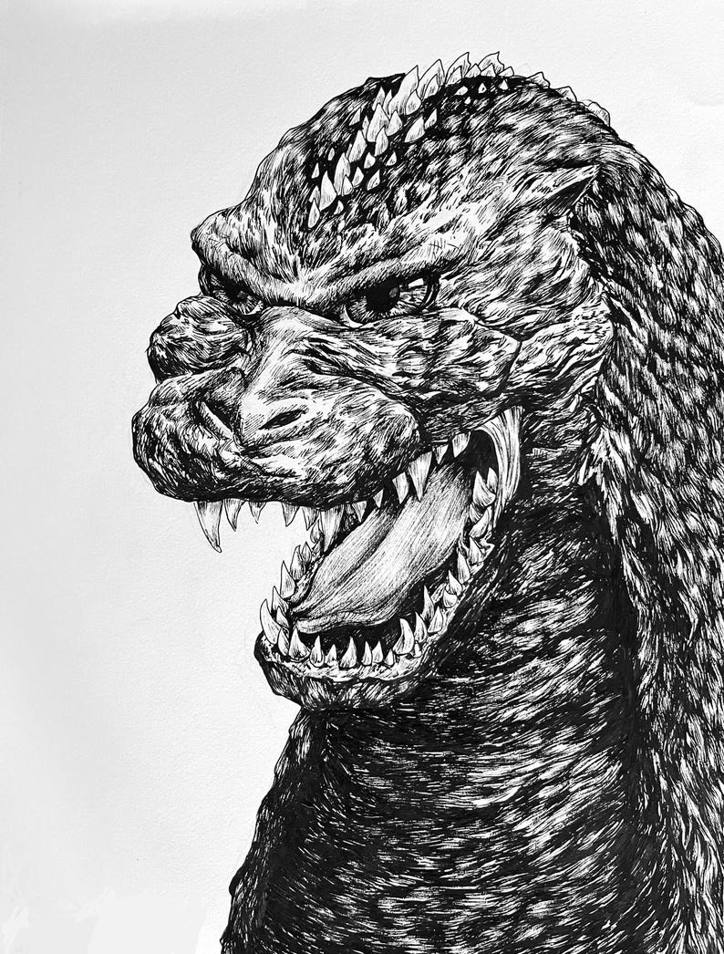 Heisei Godzilla | Drawing - Etsy