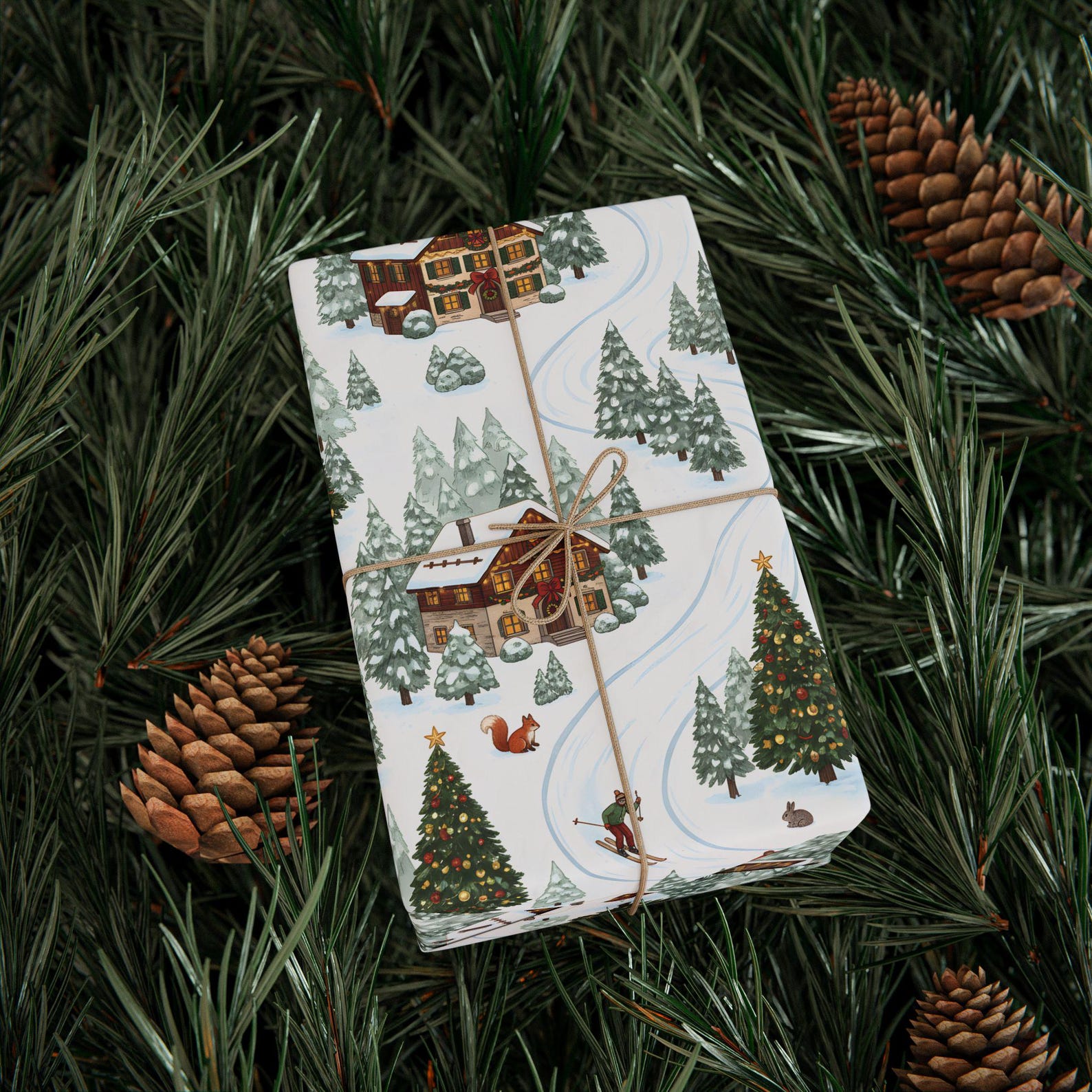 Holiday Ski Run Wrapping Paper | Winter Scene Gift Wrap - Etsy