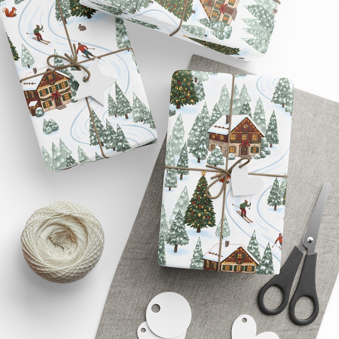 Holiday Ski Run Wrapping Paper | Winter Scene Gift Wrap - Etsy