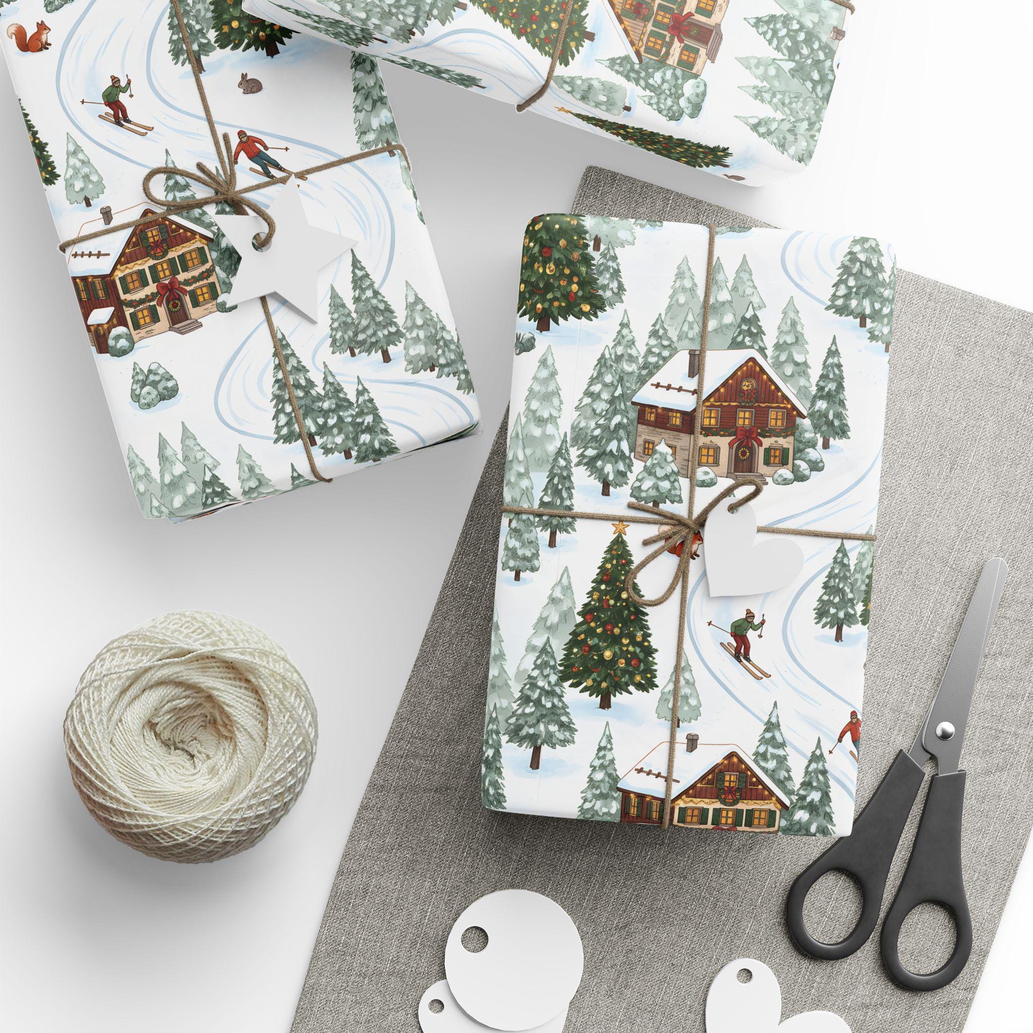 Holiday Ski Run Wrapping Paper | Winter Scene Gift Wrap - Etsy