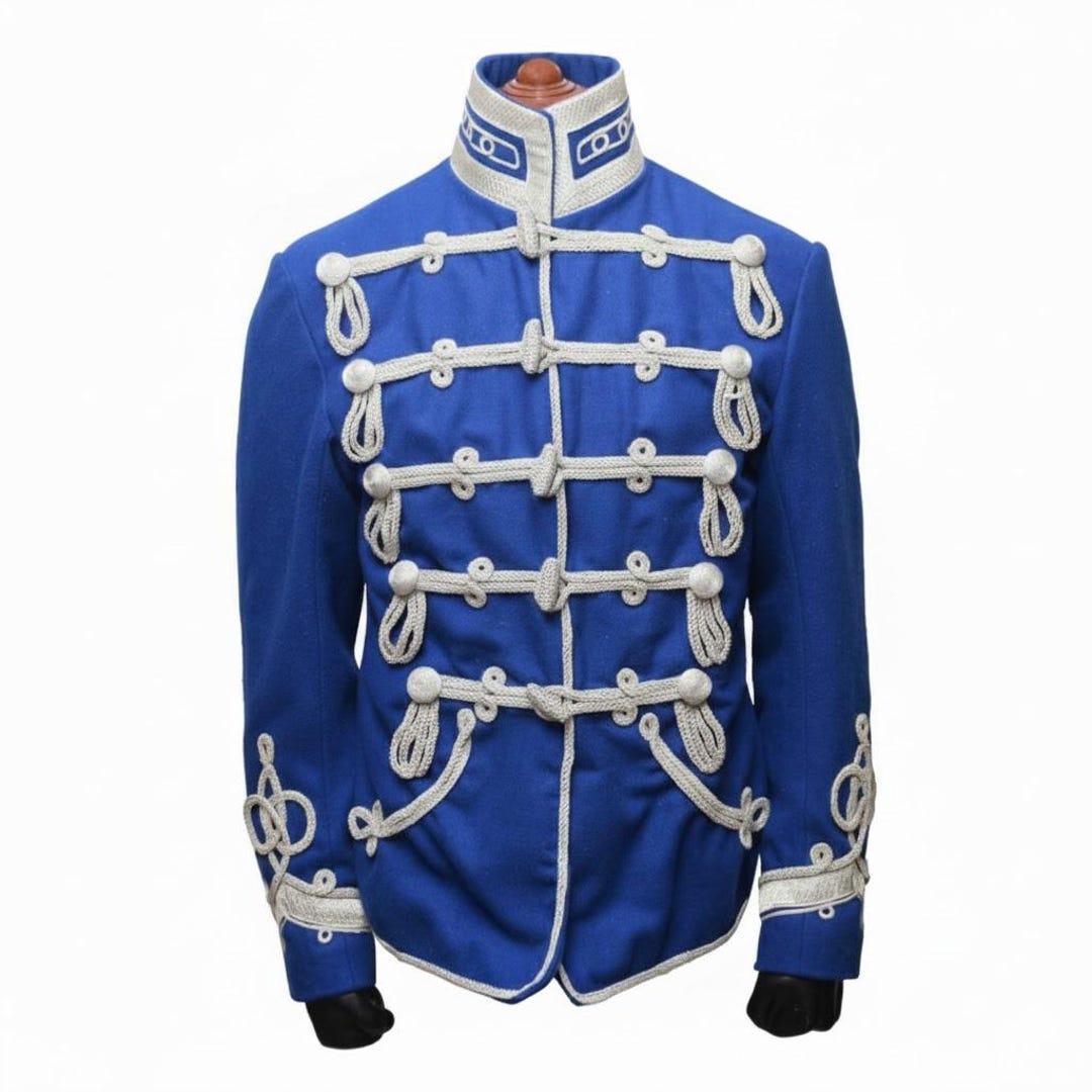 Prussian Hussars Jacket, Royal Blue Wool Silver Braid, Steampunk ...