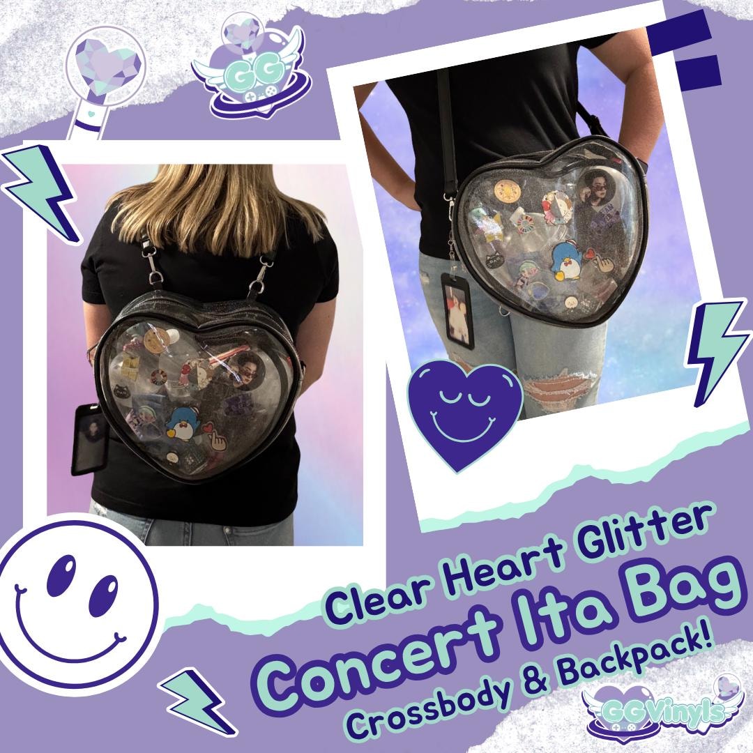 Black Heart Shaped Clear Glitter Ita Bag | Convertible Crossbody ...