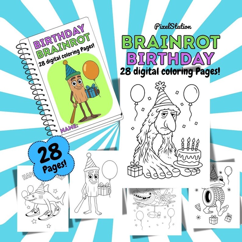 Brainrot Birthday Coloring Pages - Etsy