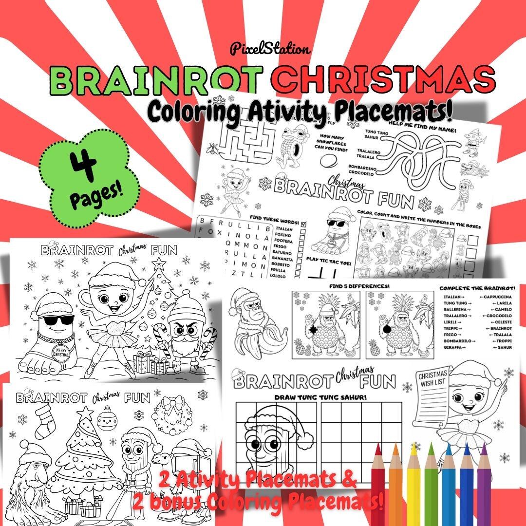 Christmas Brainrot Activity Placemats & Coloring Pages - Etsy