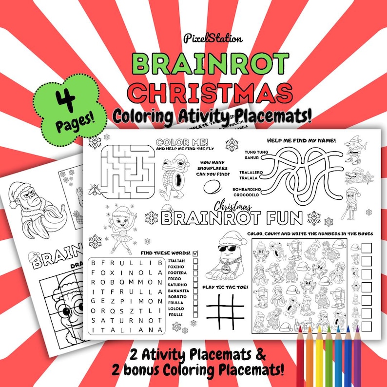 Christmas Brainrot Activity Placemats & Coloring Pages - Etsy