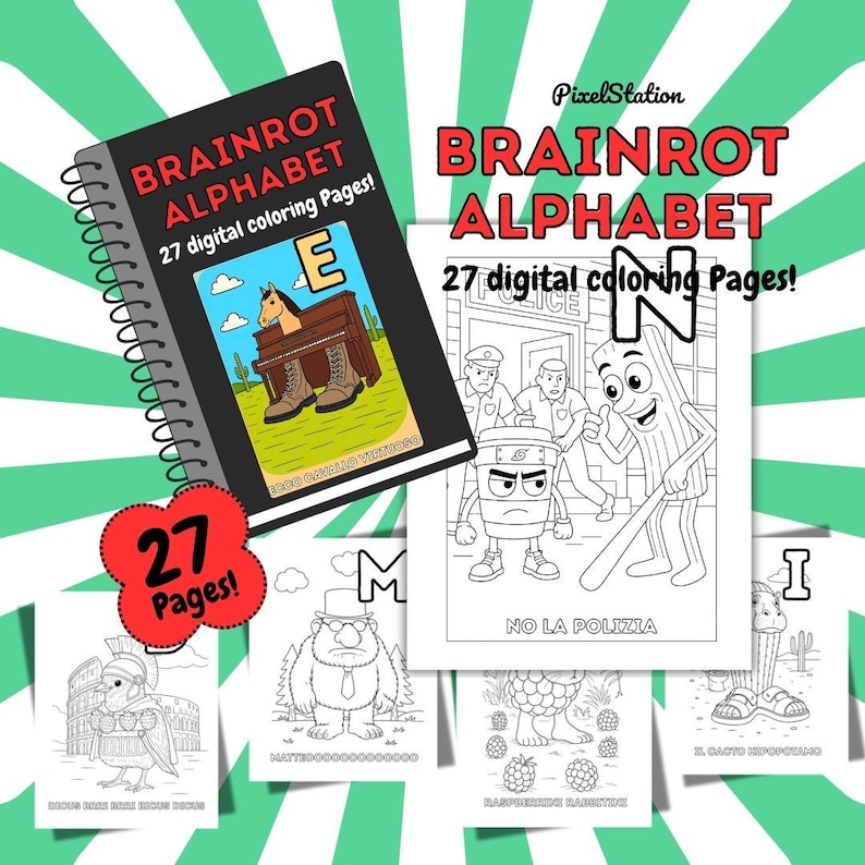 Brainrot Alphabet Coloring Pages - Etsy