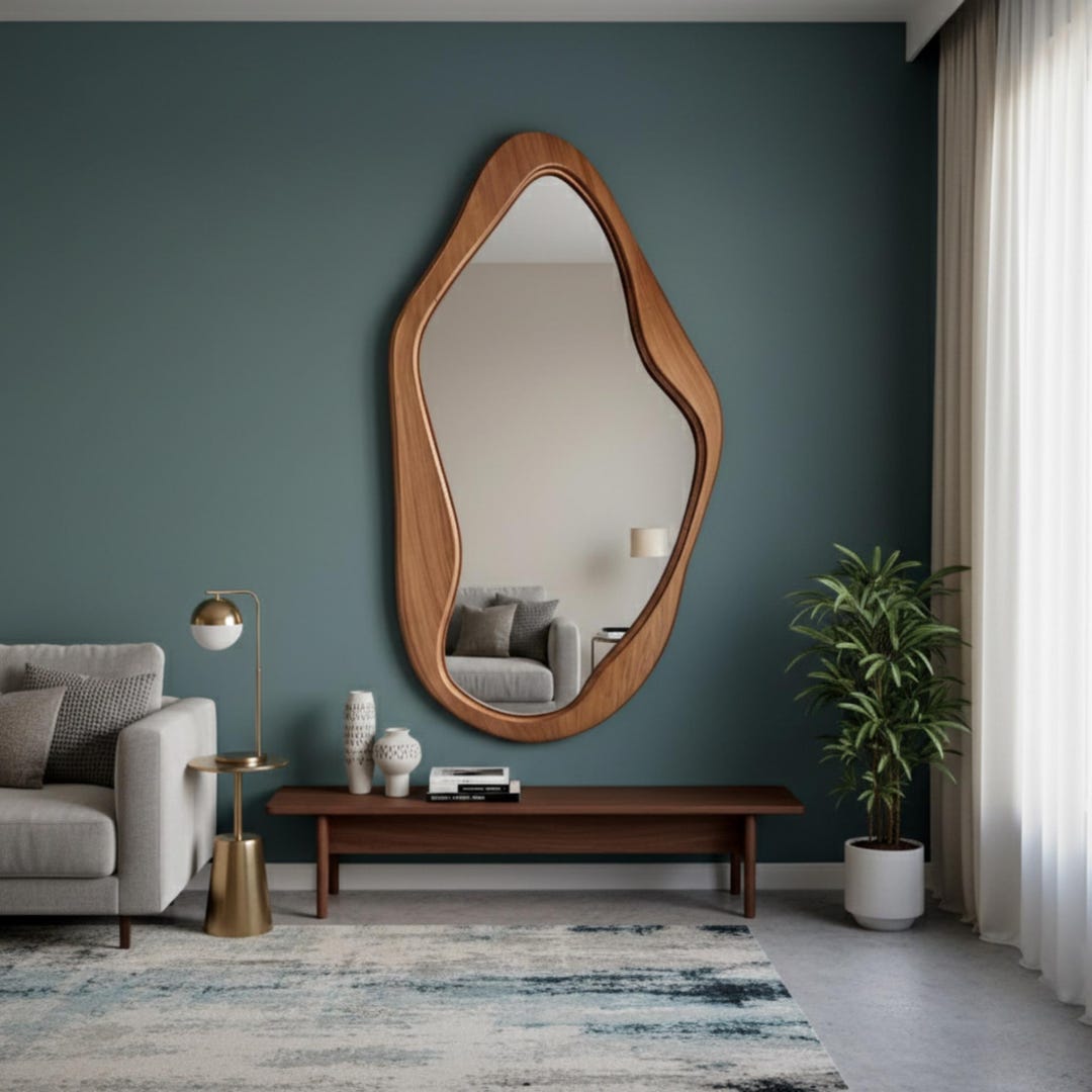 Thick Irregular Wooden Mirror, Walnut Frame Full Length, Real Frame ...