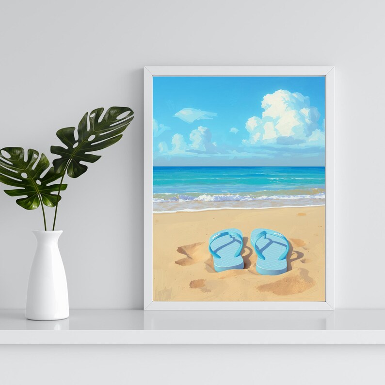 Flip-flops at the Beach – Digital Poster Summer Decor Beach Motif ...