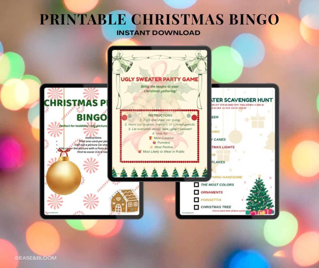 Ugly Sweater Contest and Scavenger Hunt | Christmas Picture Bingo for ...