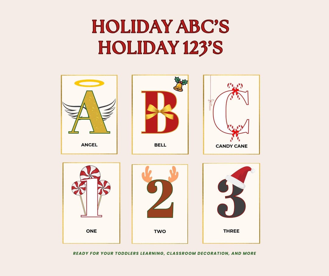 Holiday ABC and 123 Printable Set — Festive Alphabet & Numbers for Kids ...