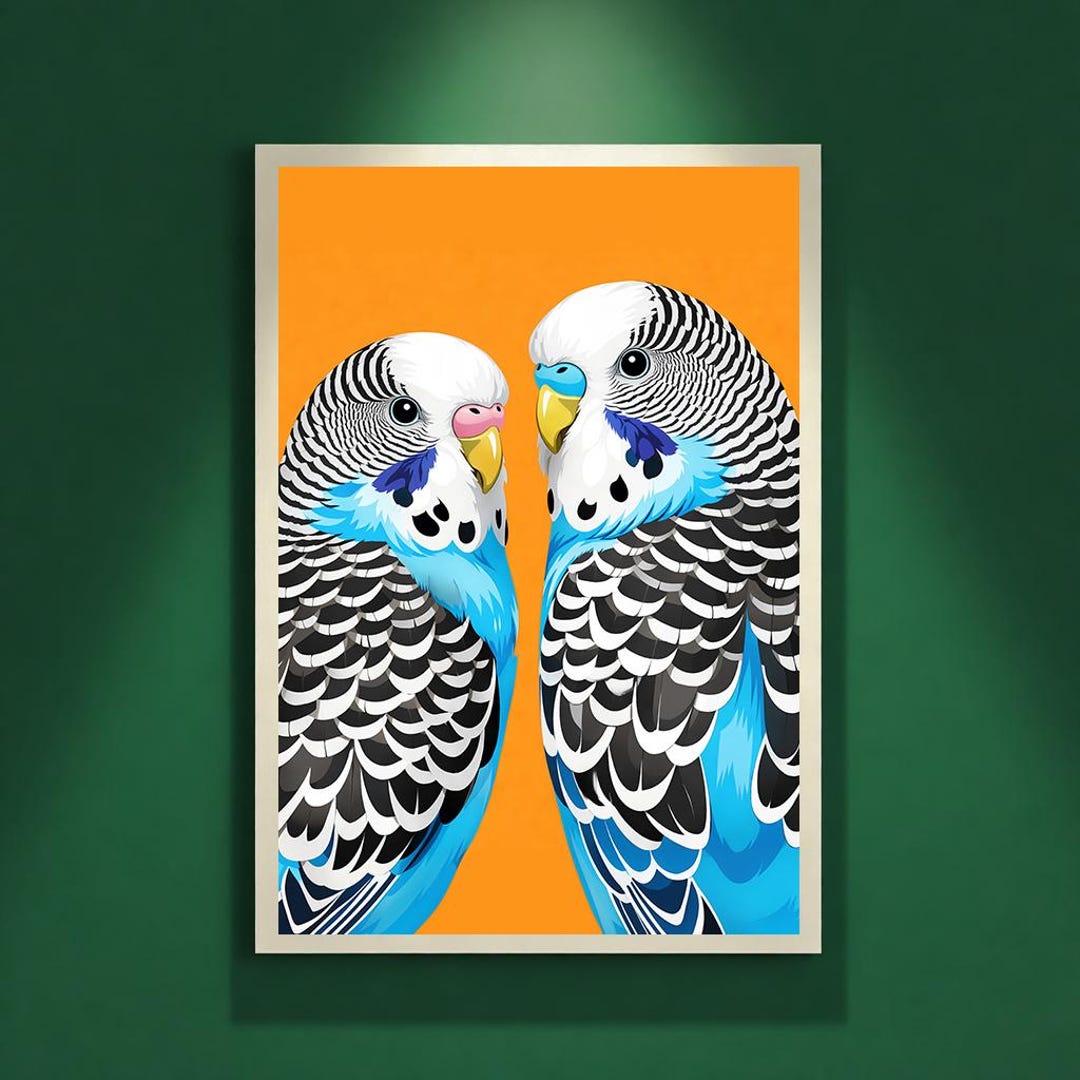 Collector Budgie Pair Wall Art Printable, Modern Love Bird Illustration ...