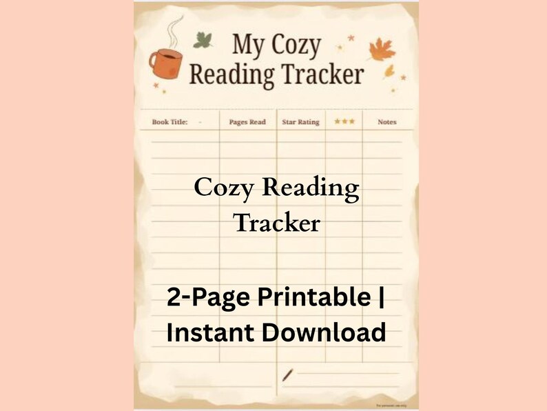 2-page Cozy Tracker Printable | Book Journal Pages | Reading Log ...