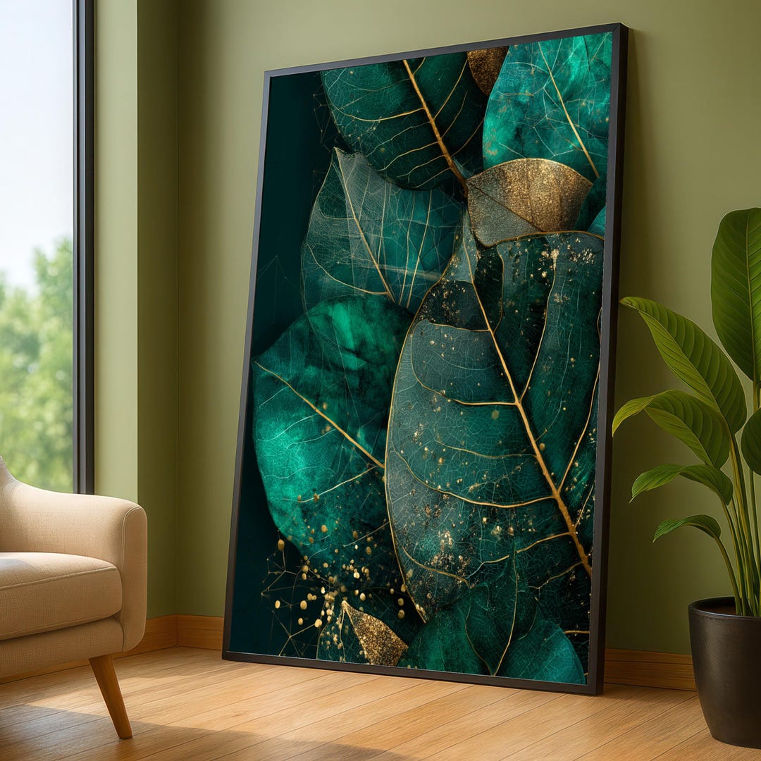 Green and Gold Leaf Canvas Print, Botanical Wall Art - Etsy
