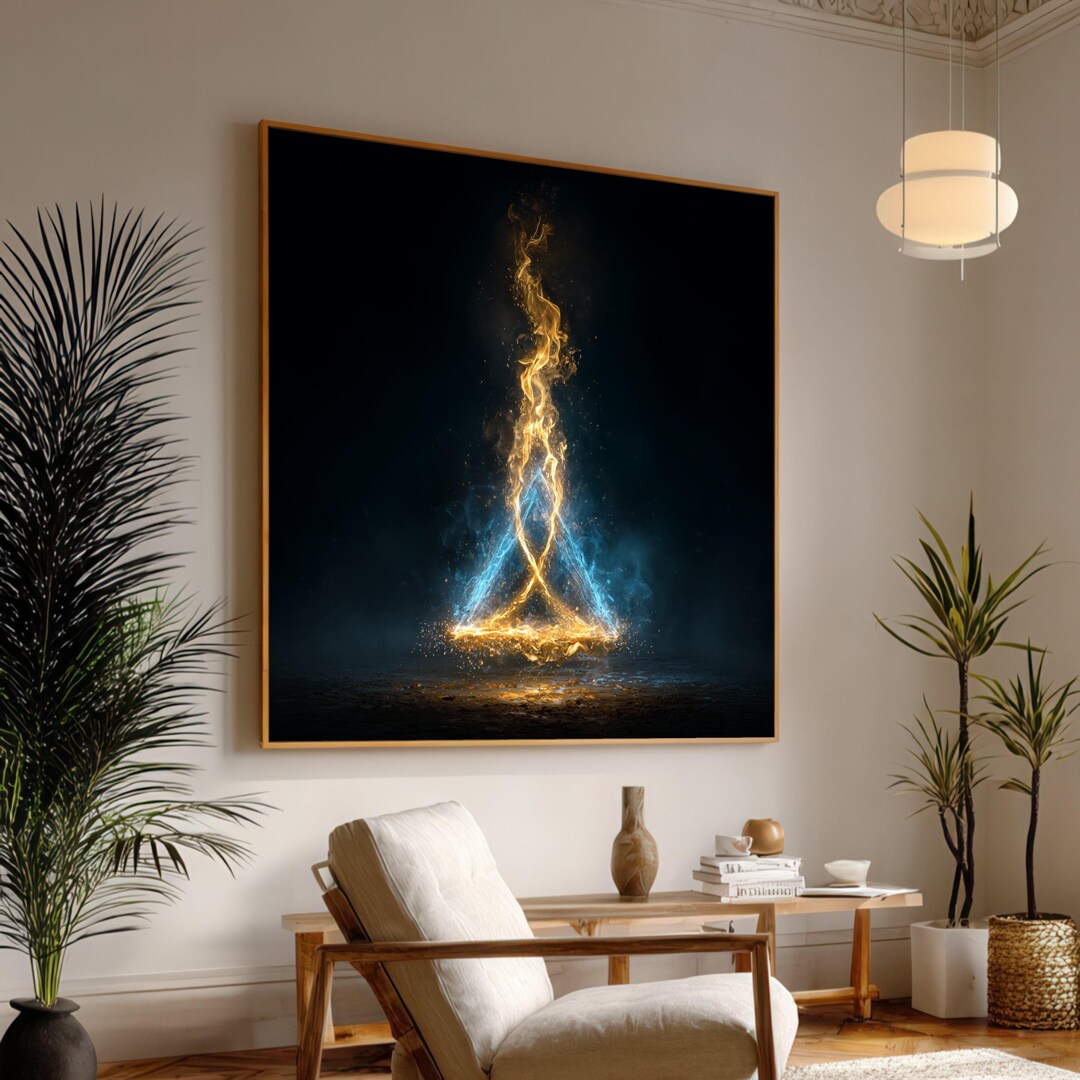 Fiery Triangle Abstract Canvas, Elemental Fire and Ice Wall Art, Modern ...