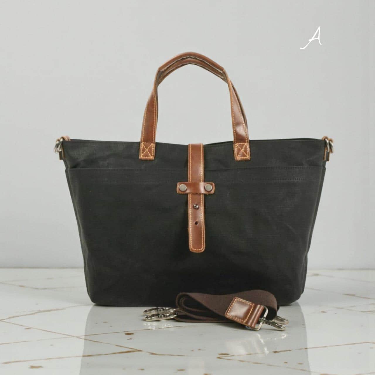 Waxed Canvas Leather Tote Bag – Stylish Zipper Work Bag | Durable ...