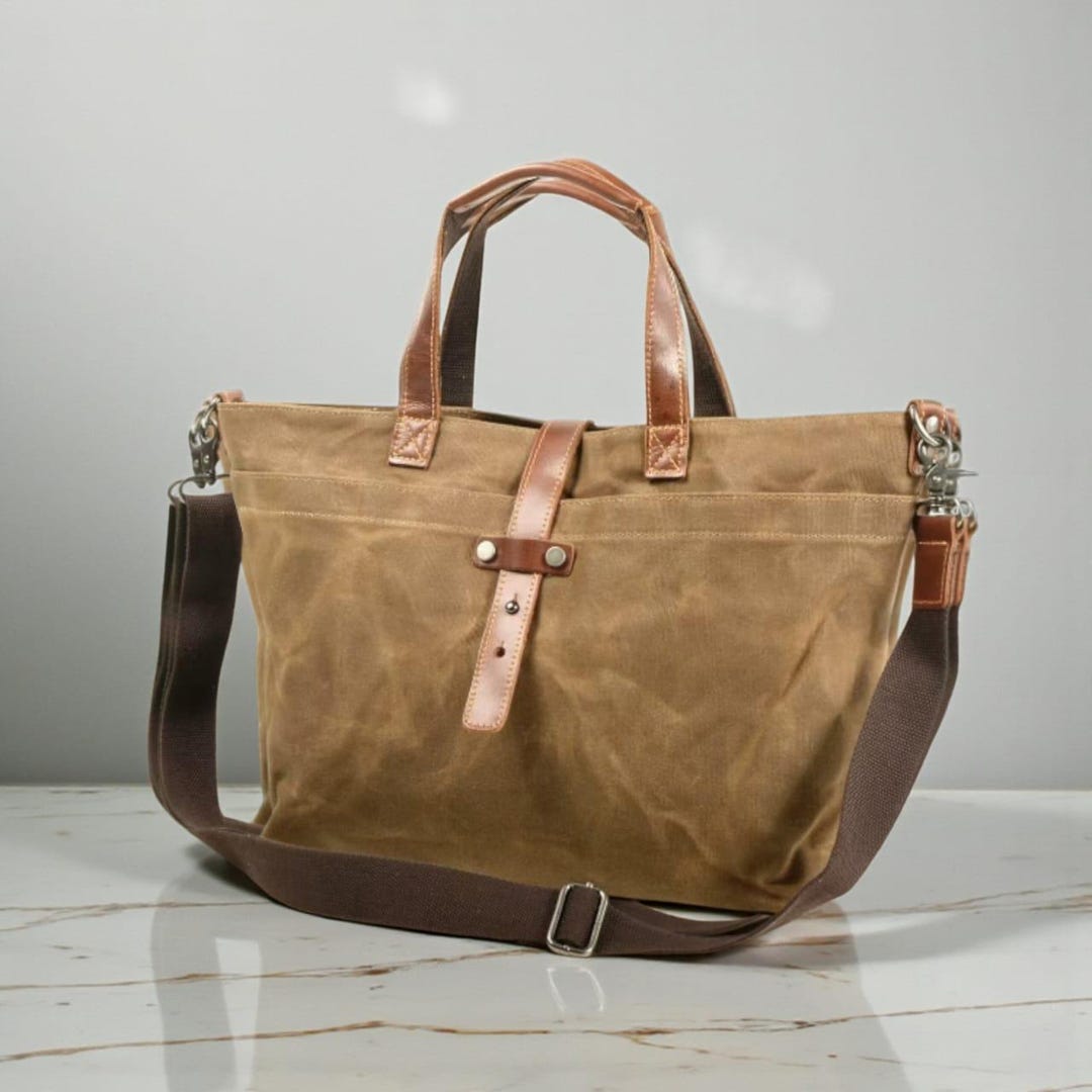Waxed Canvas Leather Tote Bag – Stylish Zipper Work Bag | Durable ...