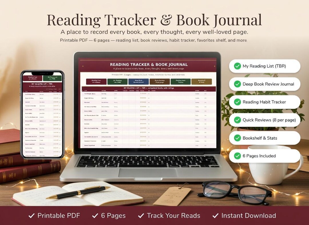 Reading Tracker Journal | Book Log, Review Template, Habit Tracker (PDF ...
