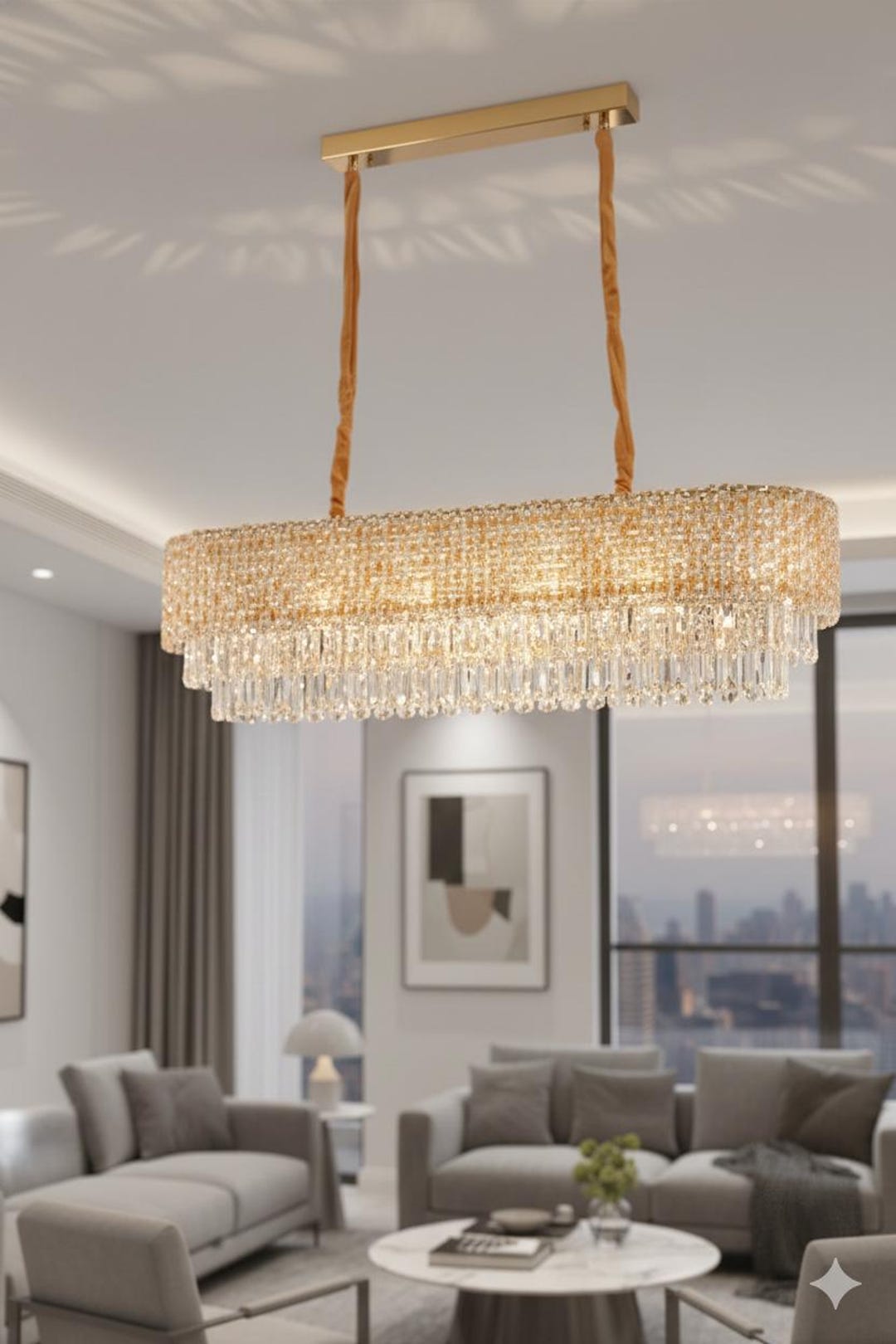 Gold Crystal Chandelier, Ellipse Dining Table Light, Luxury Modern ...