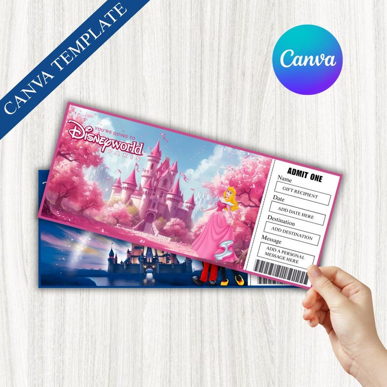Editable Disneyland & Disneyworld Surprise Ticket Canva Template ...
