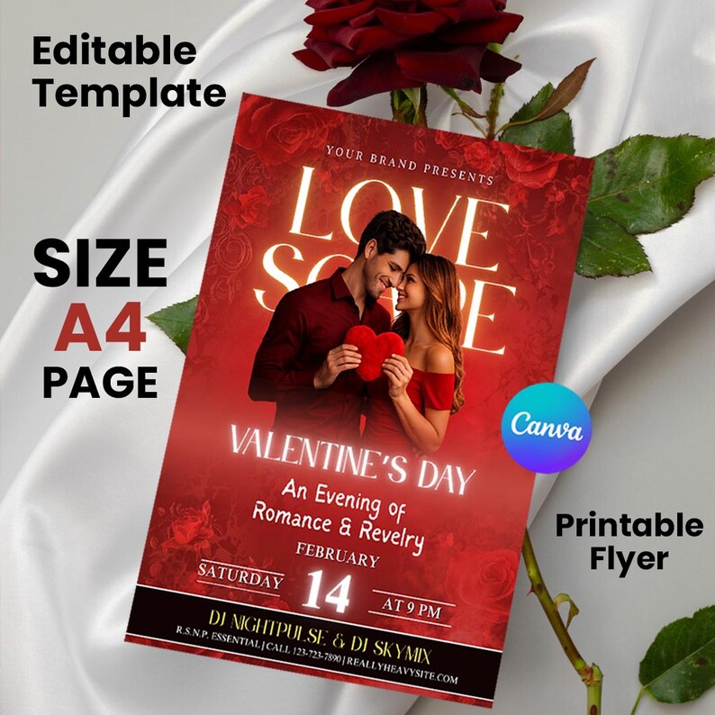 Romantic Valentine's Day Party Flyer, Couples Night, Editable Template ...