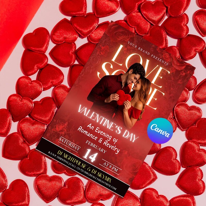 Romantic Valentine's Day Party Flyer, Couples Night, Editable Template ...