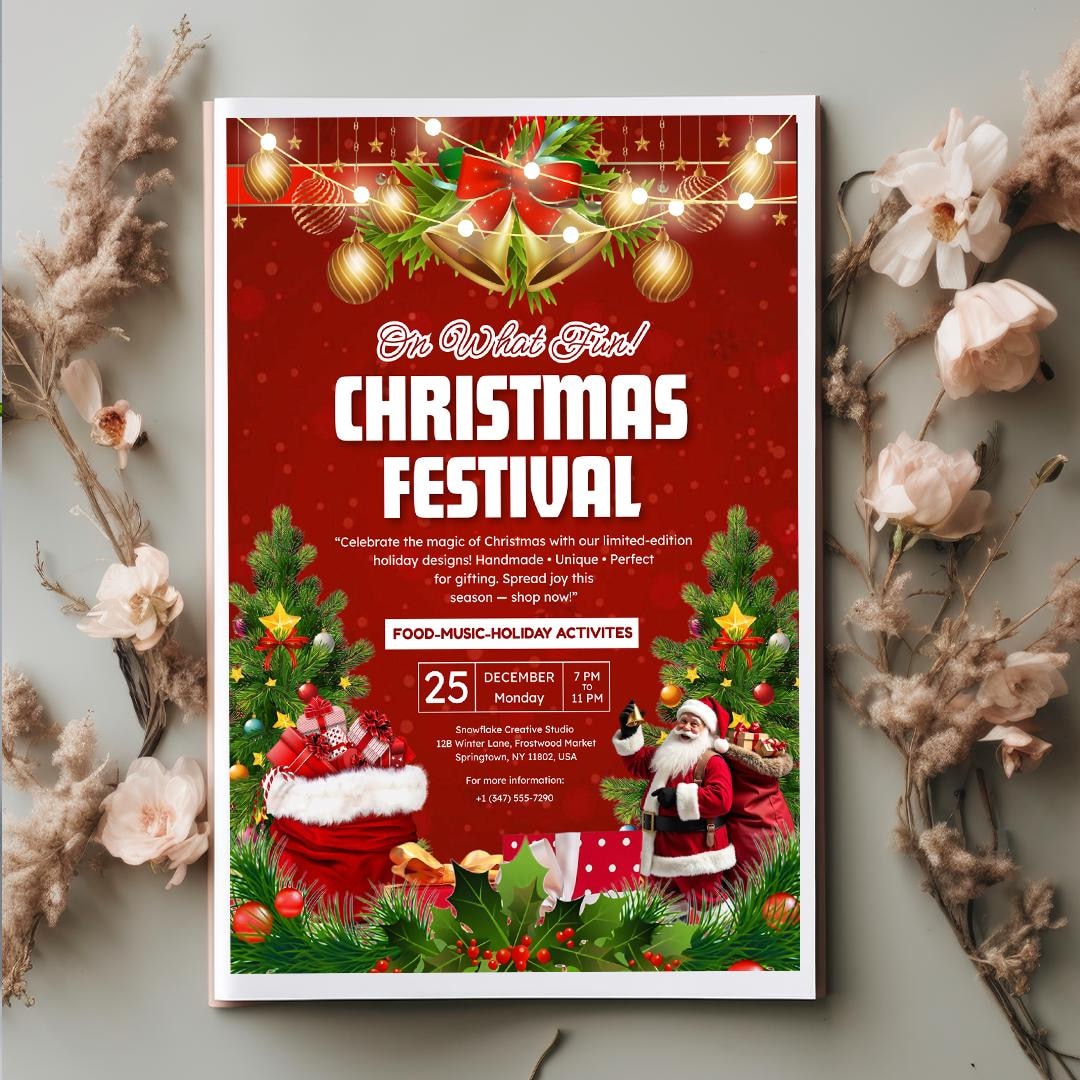 Christmas Festival Flyer Template | Editable Holiday Party Poster ...