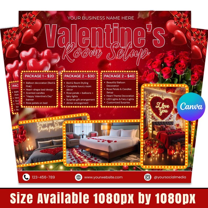 Valentine’s Day Room Setup Flyer Template, Valentine Booking, Romantic ...