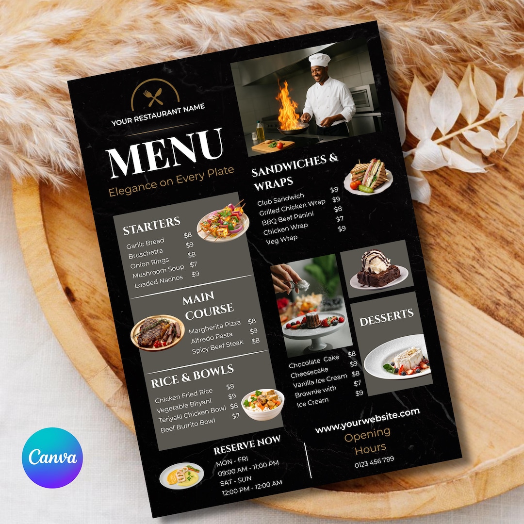 Restaurant Menu Flyer Template, Editable Food Menu Design, Canva Menu ...