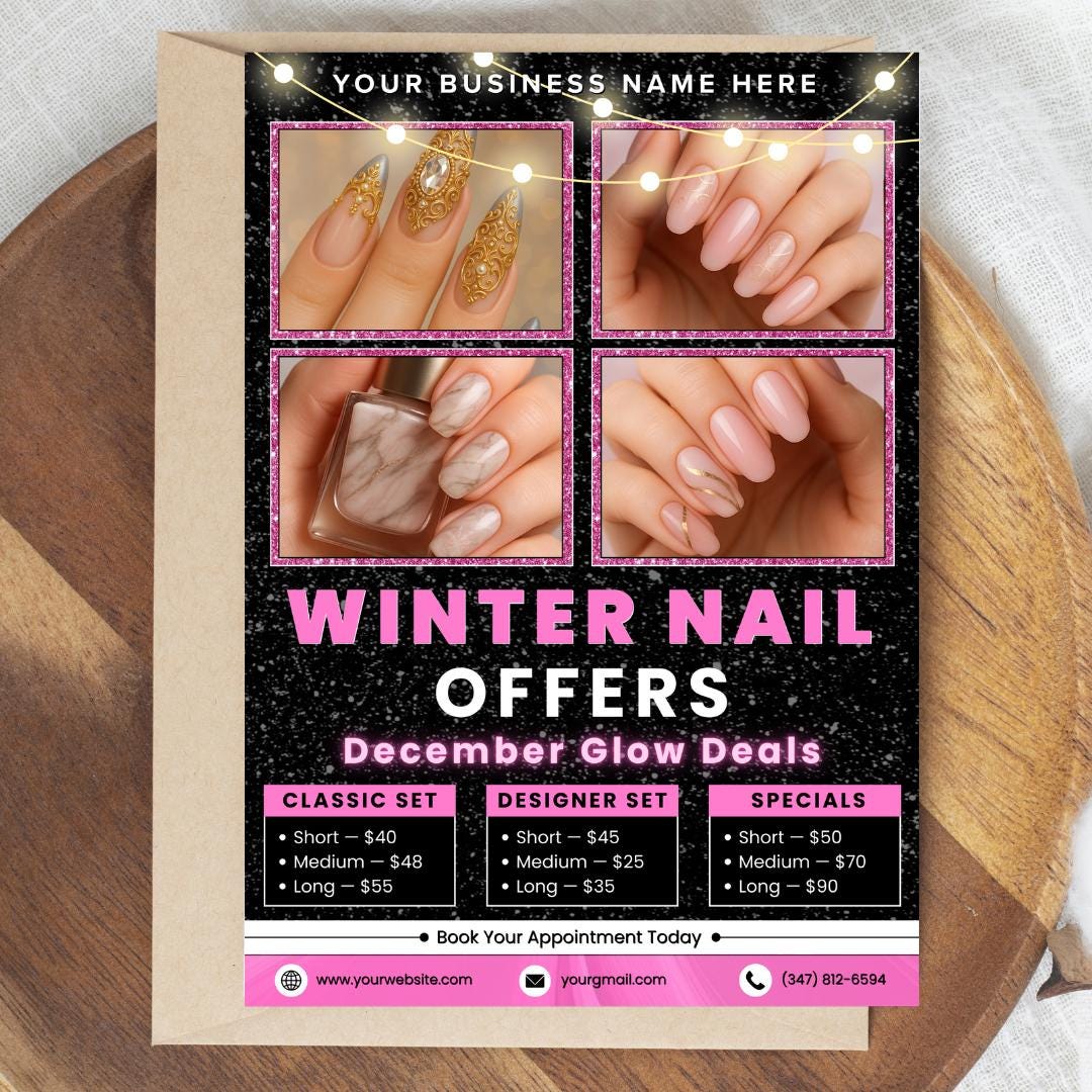 Winter Nail Offers Template | Salon Promotion, Price List (canva ...