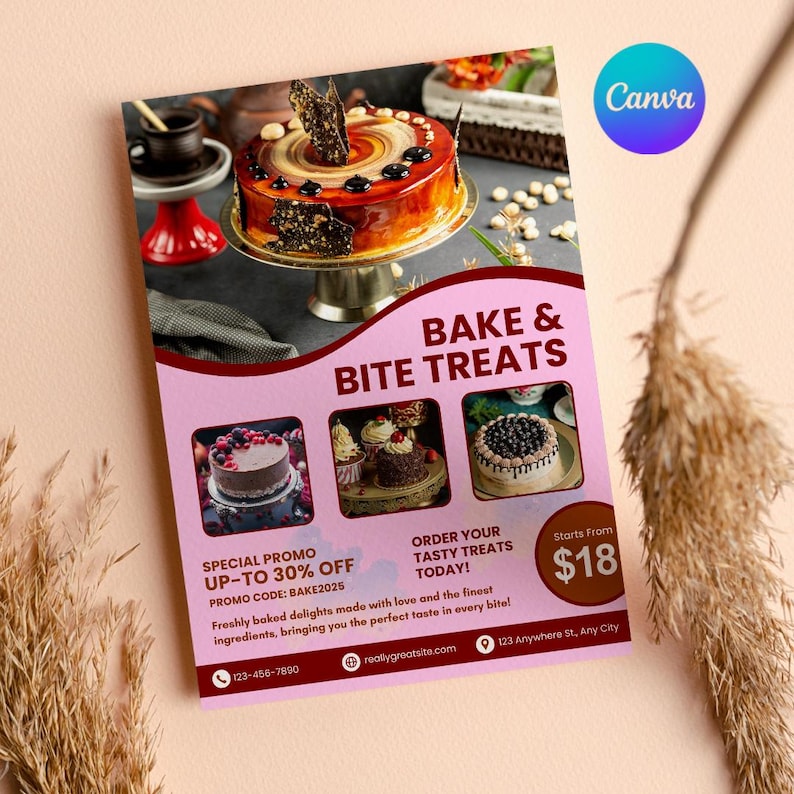 Bakery Treats Flyer Template | Cake Shop Marketing (canva Editable ...