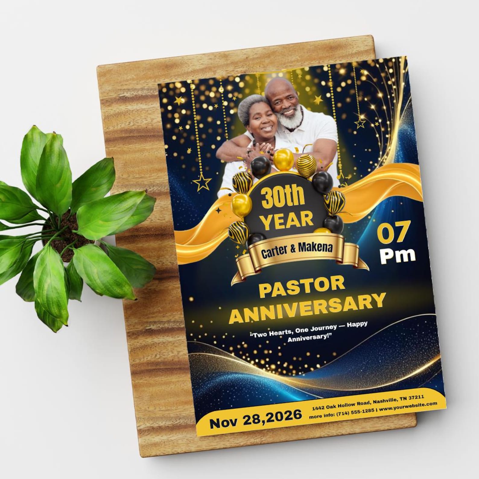 Pastor Anniversary Invitation Template | Gold & Navy Canva Flyer ...