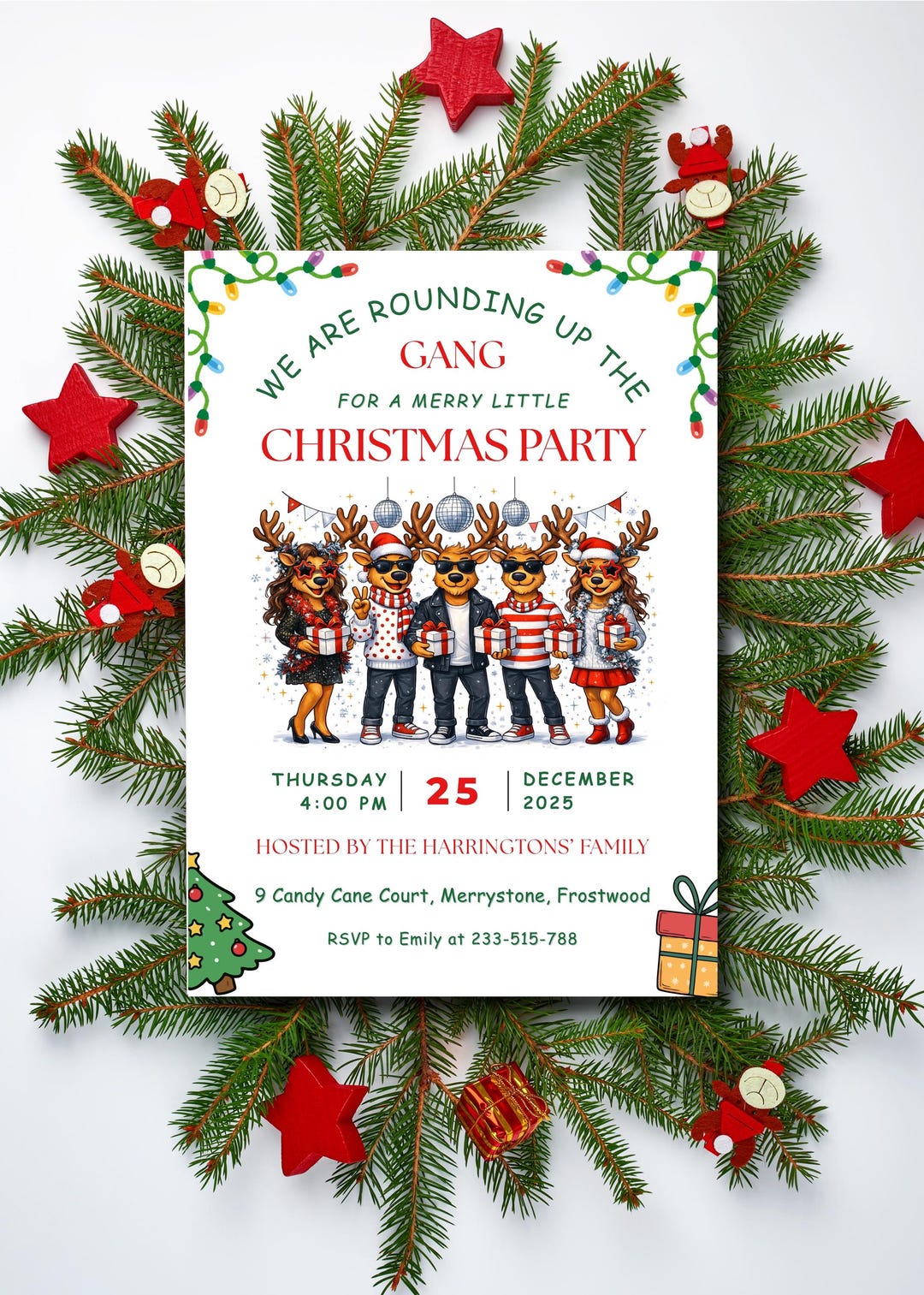 Reindeer Christmas Party Invitation, Rounding up the Gang Invite ...